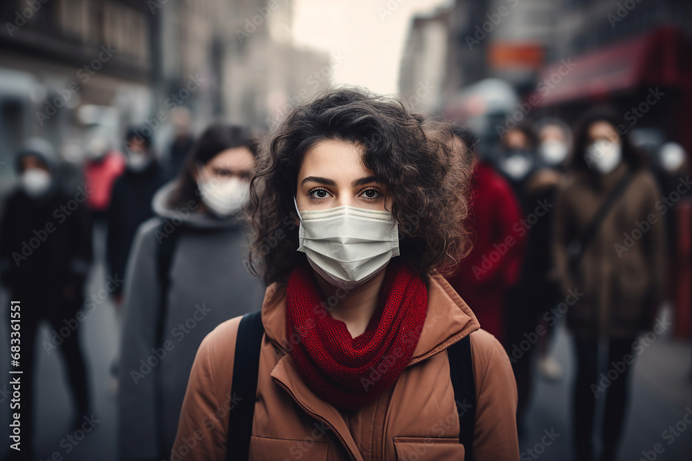 Generative ai portrait of responsible woman wearing masks during corona ...