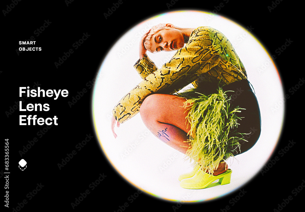 Fisheye Lens Photo Effect Mockup Stock Template | Adobe Stock