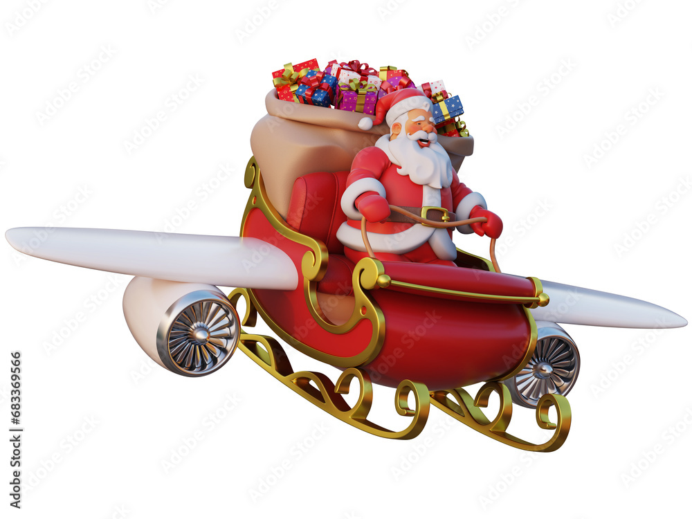 Santa Claus on sleigh with wings and jet engines 3d rendering Stock ...