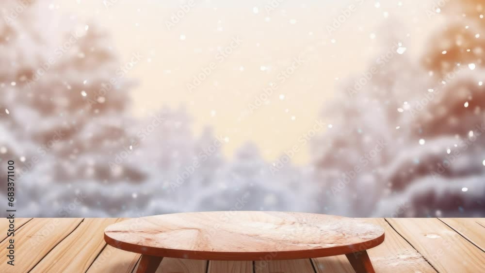 Winter snow wooden table in the background with snow Illustration ...