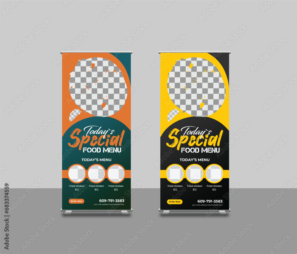 Modern food rollup template design with two colors, food rollup banner ...