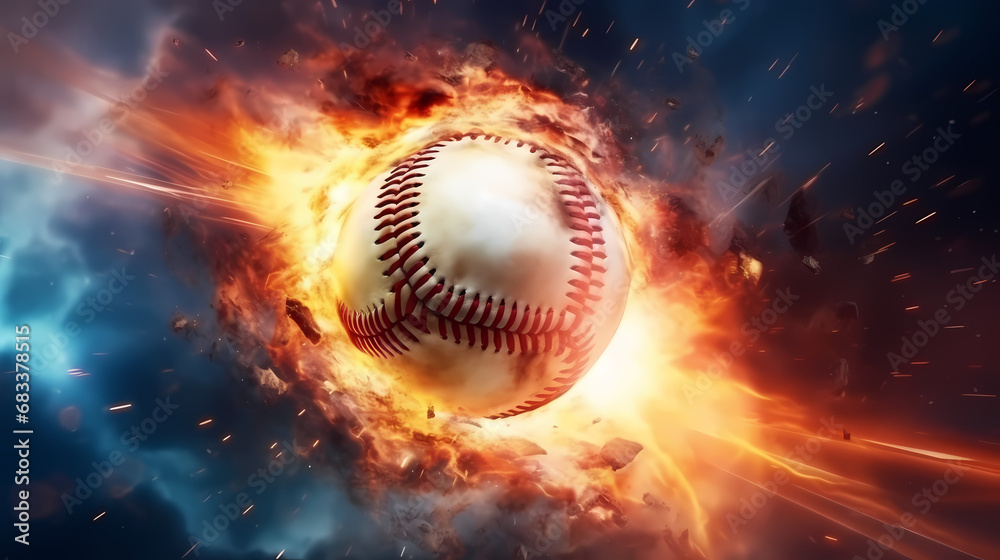 magic leather baseball ball in a colorful explosion of fire energy and ...