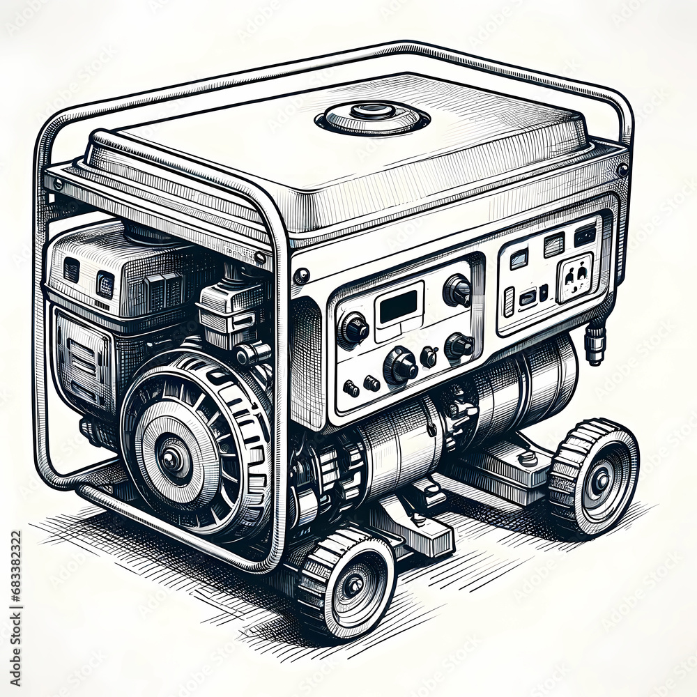 Diesel Generator Illustration Hand Drawing Style Web Design Isolated on ...