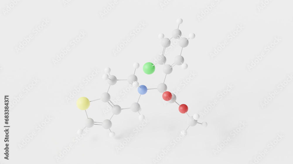 clopidogrel molecule 3d, molecular structure, ball and stick model ...