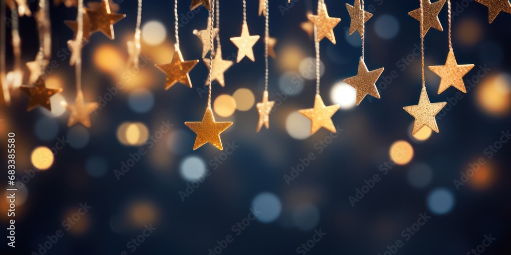 Christmas Lights - Stars String Hanging At Fir Branches In Abstract ...
