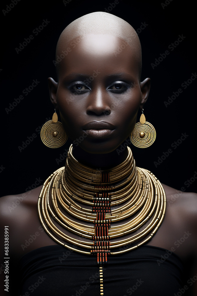 Woman from an African tribe with golden shiny rings on her neck Stock ...