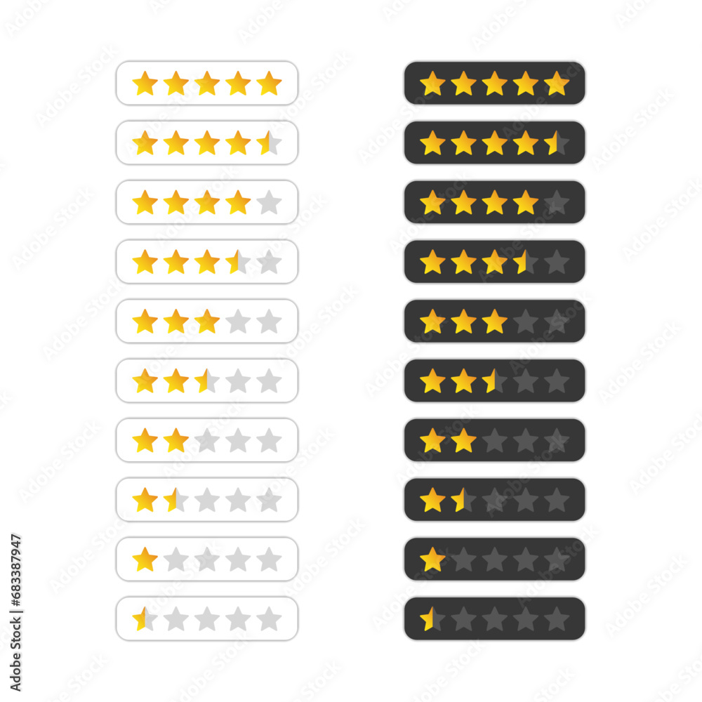 Star rating system design. High quality five stars rating, ranking icon ...