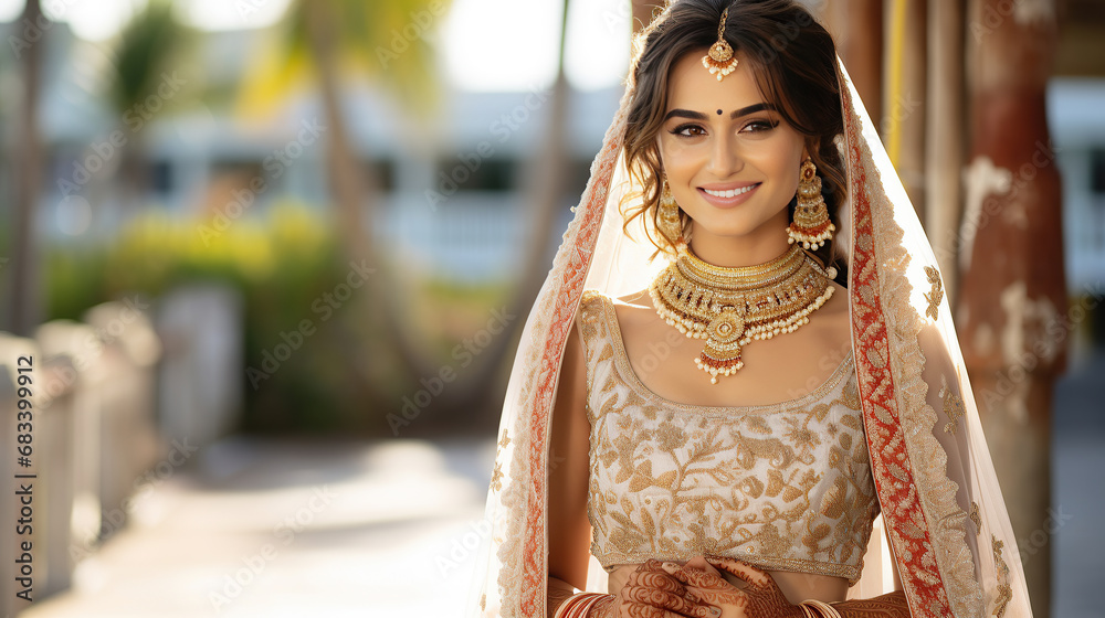 Stunning Indian bride dressed in Hindu traditional wedding clothes ...