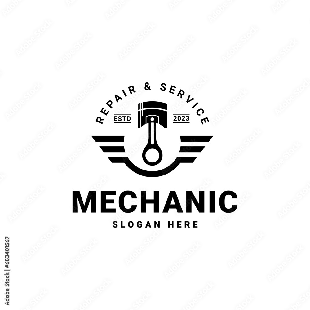 Mechanic logo. Pistons and Wings logo on white background. Vector ...