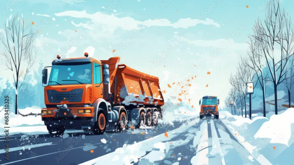 Winter snow Snow plow clearing road after winter snow storm ...