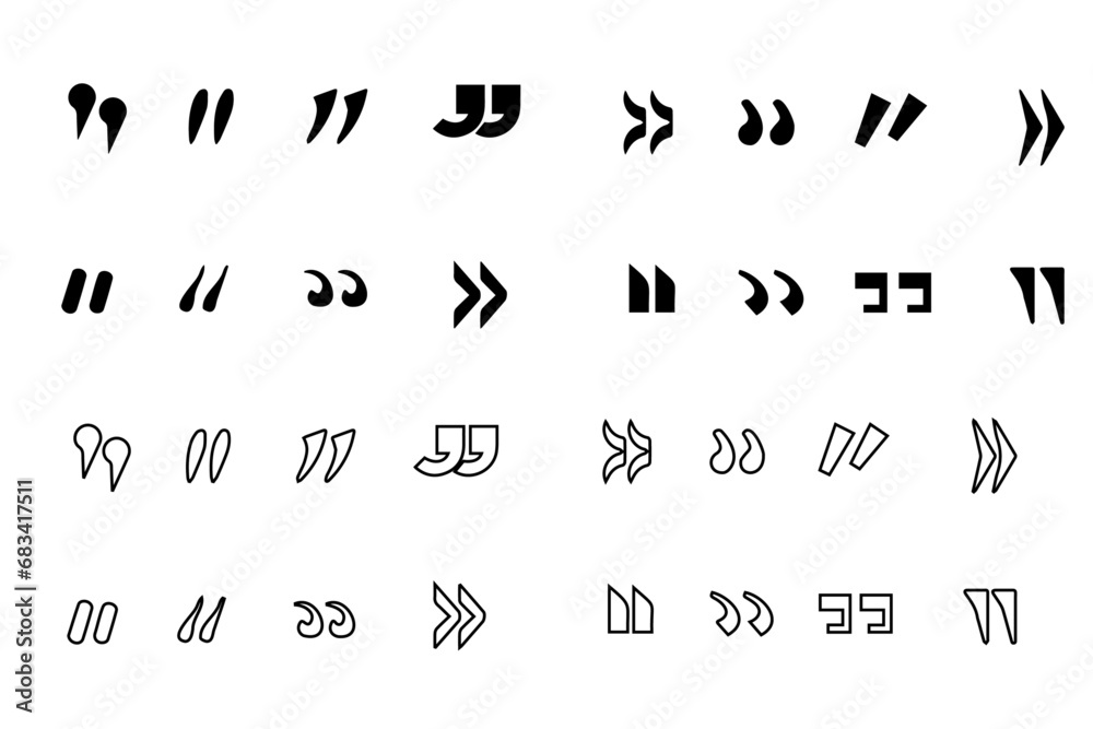 Quote mark vector set. Quotemarks outline, speech marks, inverted ...