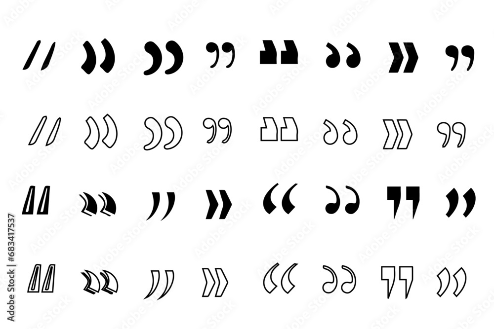 Quote mark vector set. Quotemarks outline, speech marks, inverted ...