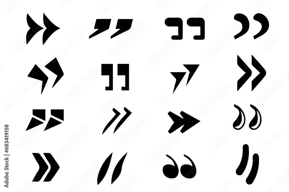Quote mark vector set. Quotemarks outline, speech marks, inverted ...