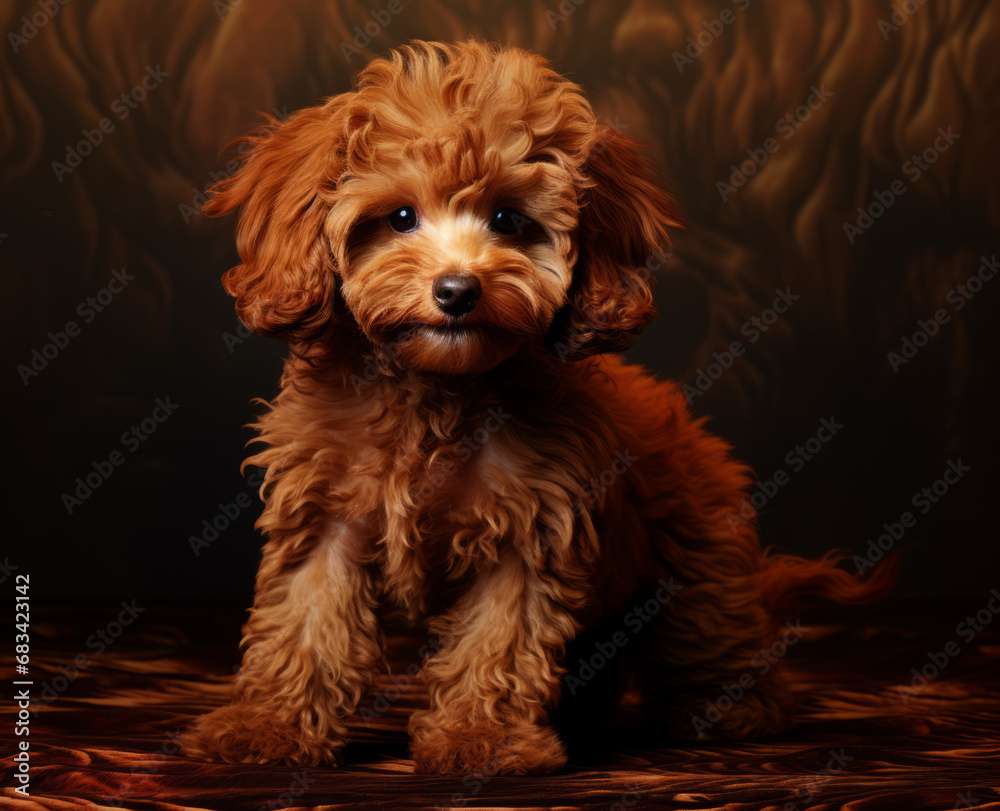 Cute red Cobberdog puppy sitting facing front and looking curious ...