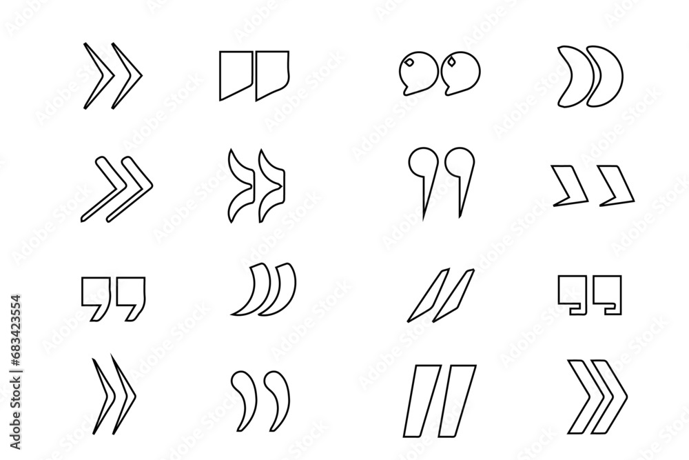 Quote mark vector set. Quotemarks outline, speech marks, inverted ...