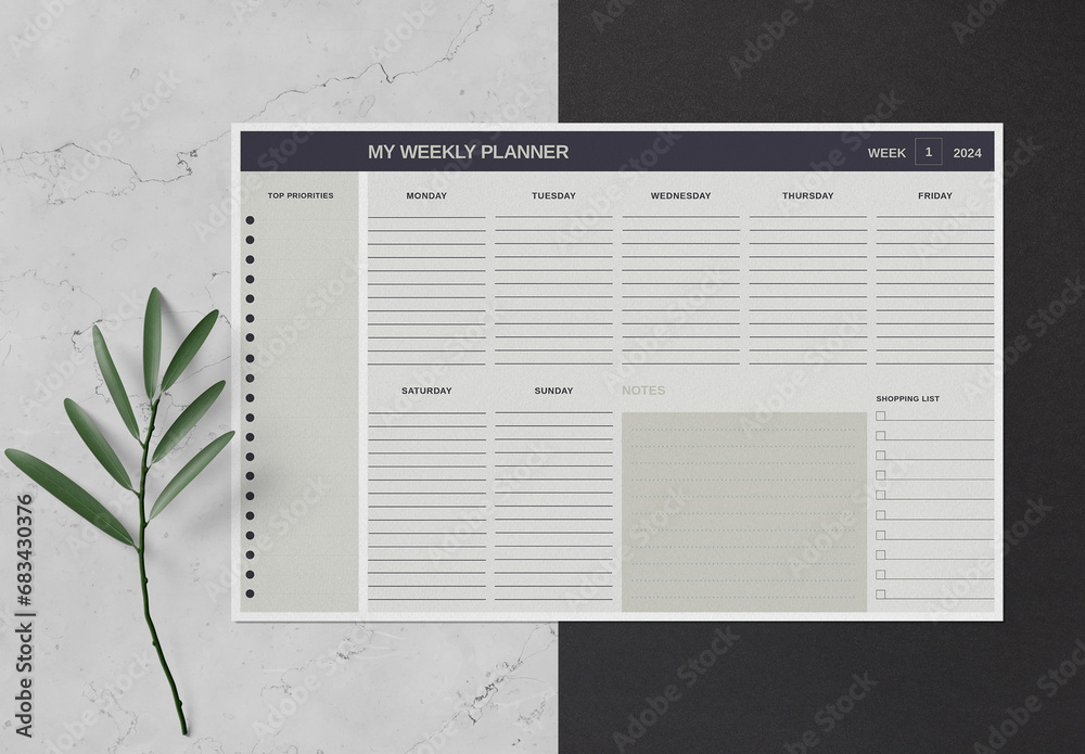 Elegant Weekly Planner Tabloid Layout Stock Template | Adobe Stock
