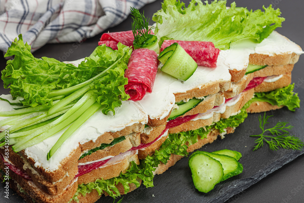 Swedish sandwich cake Smorgastarta. Traditional served cold snack ...