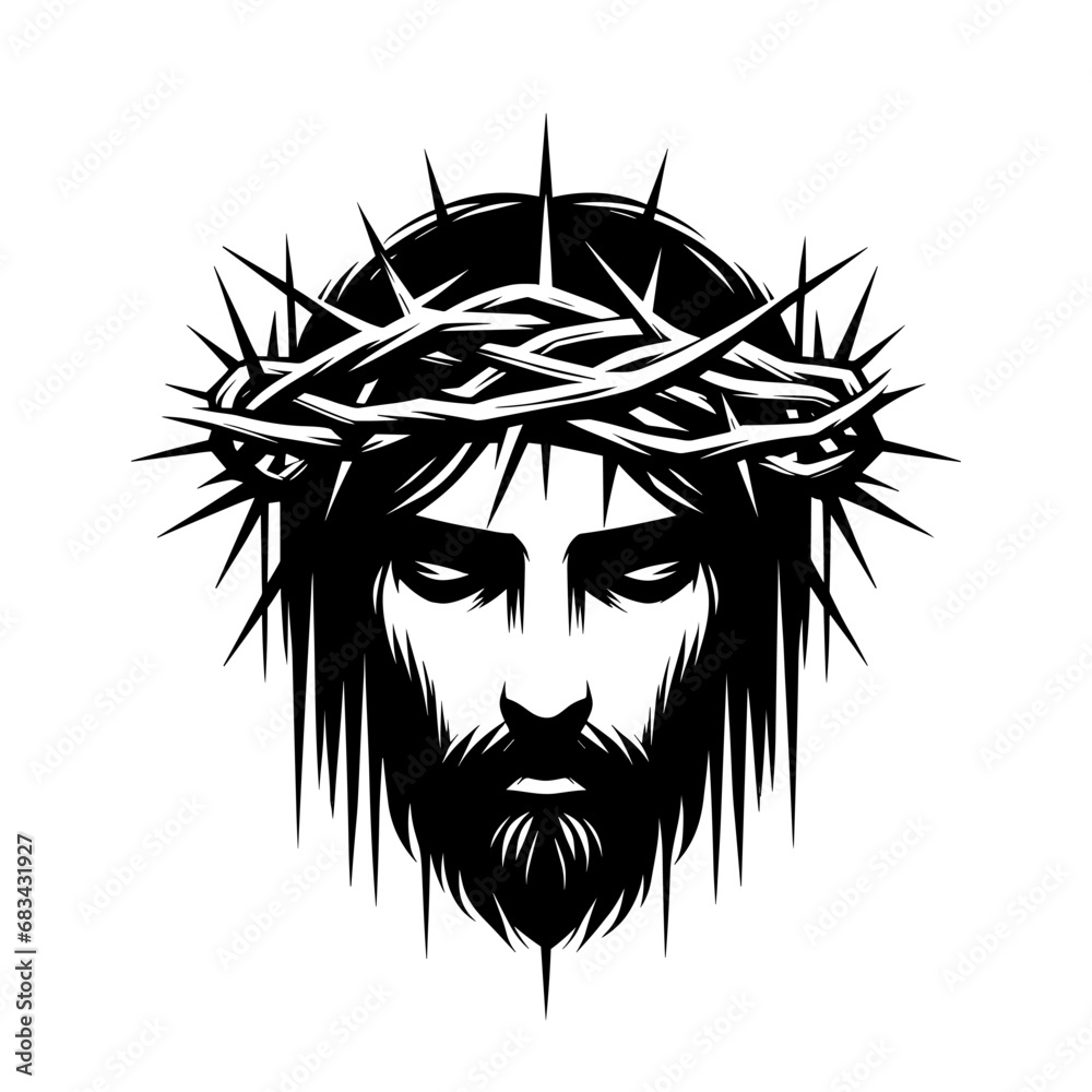 The face of Jesus Christ in a crown of thorns. Jesus with crown of ...