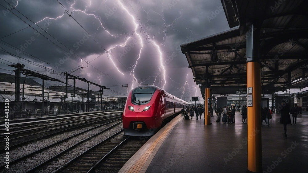 train at the station A lightning ruby train is near electricity, and ...
