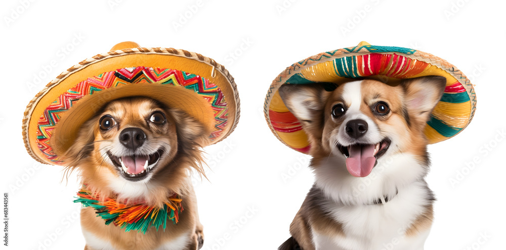 Celebrating dog with a mexican party sombrero, happy mexican hat ...