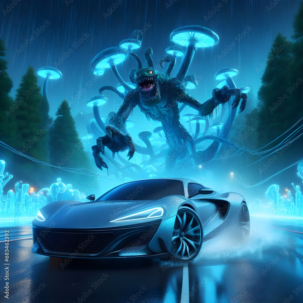 Experience the heart-pounding moment as a powerful sports car evades a ...