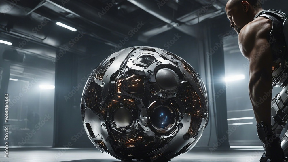 cyborg half human flesh falling off showing a robot underneath, A sci ...