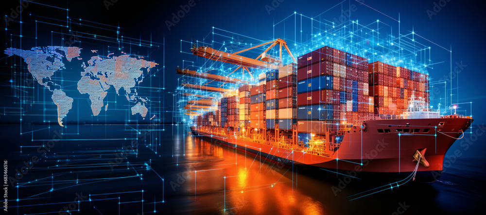 Engineer. Port logistics. Engineer in cargo port. Container ship ...