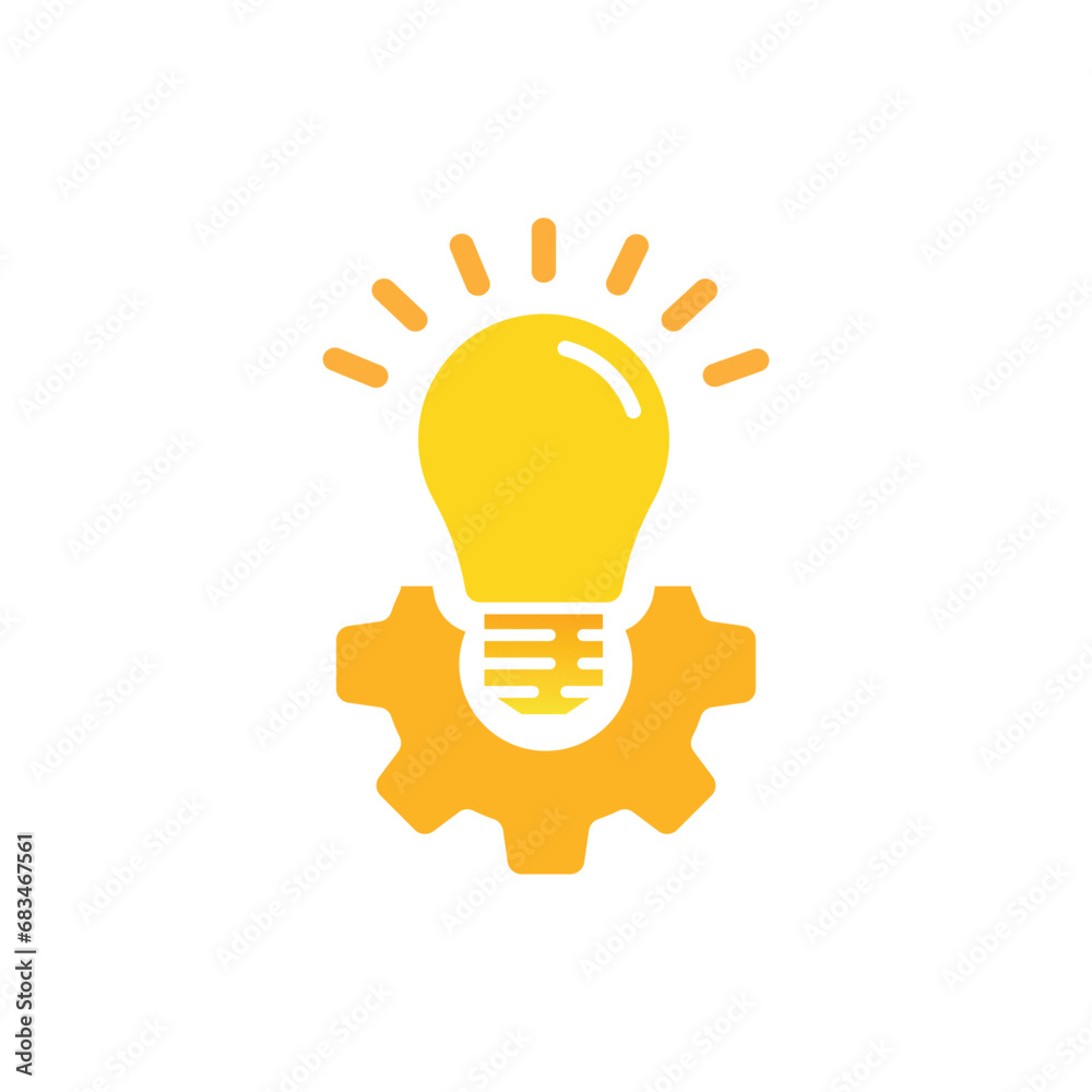 effective solution icon yellow gear and bulb. concept of abstract tech done efficacy symbol ...