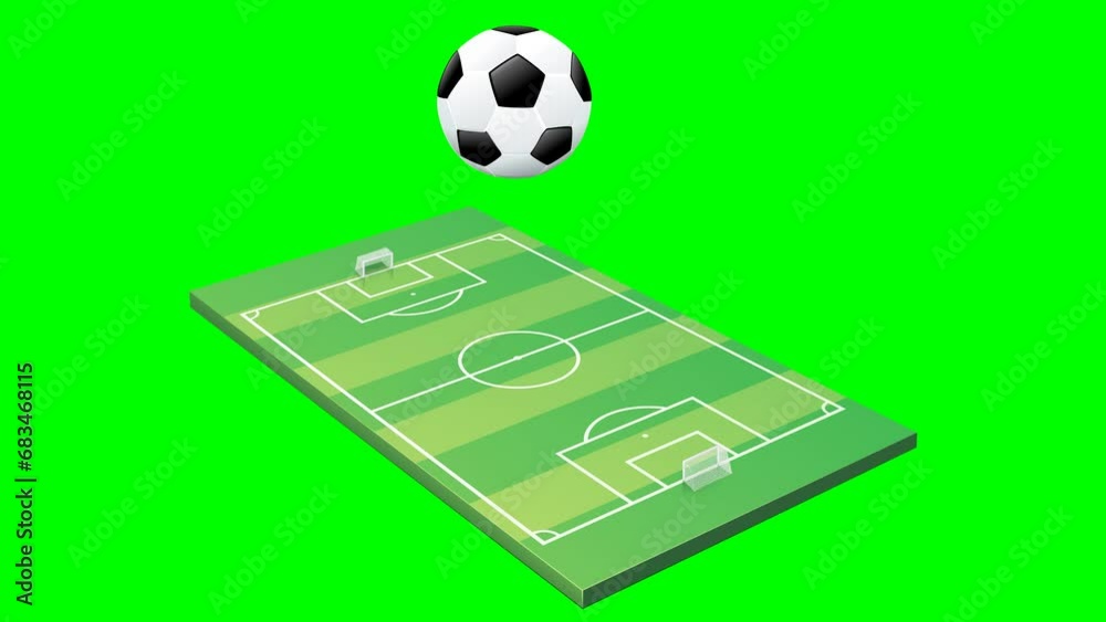 Animation loop of a soccer ball bouncing on a 3D soccer field (outlined ...