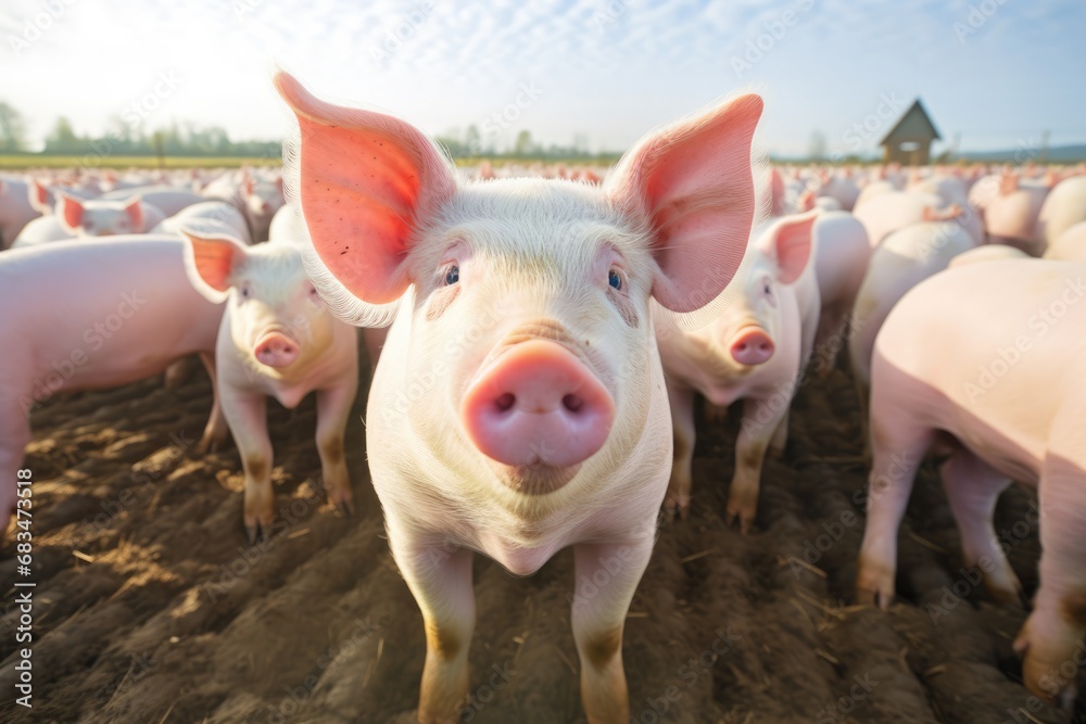 Pigs On Farm Looking At The Camera. Сoncept Animal Portraits, Farm ...