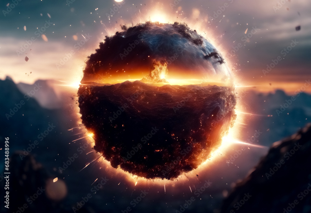 Impatto Cosmico- Illustrazione Generativa della Terra Colpita da un ...