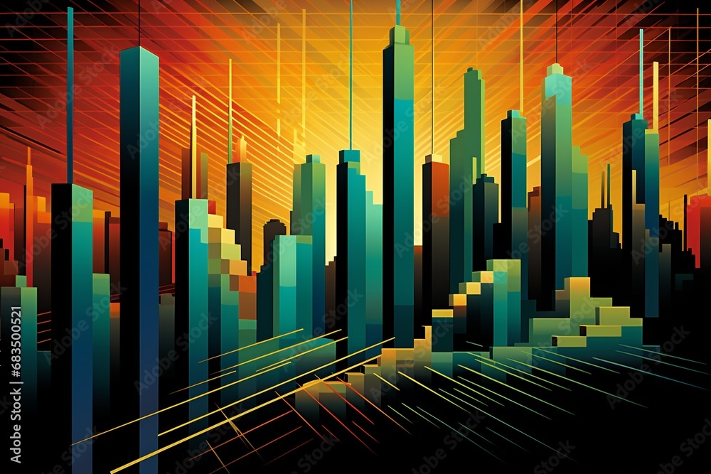 Dynamic Financial Rhythms: An art deco-inspired depiction of a stock ...