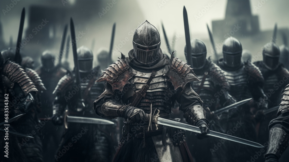 Medieval battle of knights warriors for castle. Fierce battle on ...