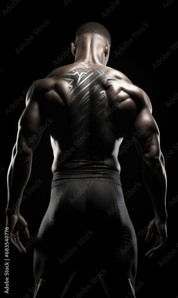 Muscular male figure viewed from behind, showcasing the detailed ...