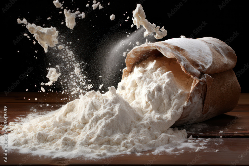 Flour spilling from a torn sack, symbolizing the abundance and ...