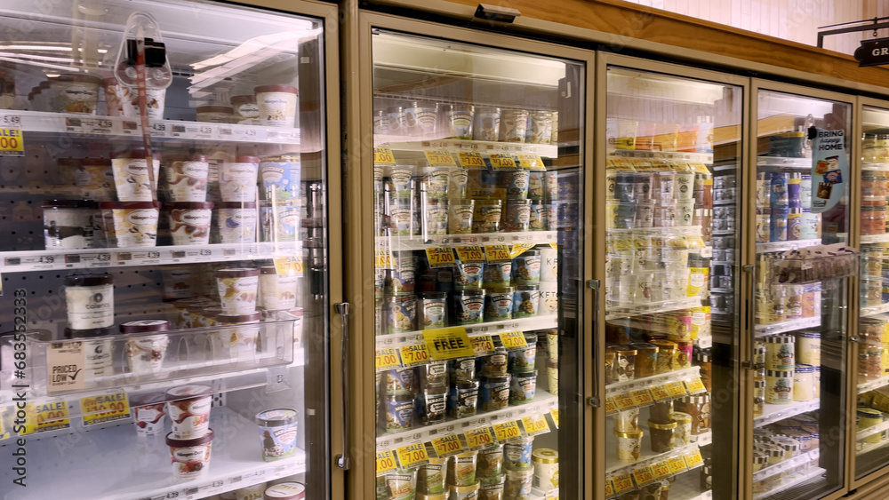 Food lion Grocery store 2022 ice cream freezer glass door section Stock ...