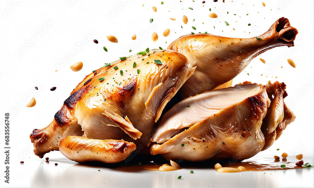 Galeto Assado cortado temperado. Galeto de frango assado na brasa com ...