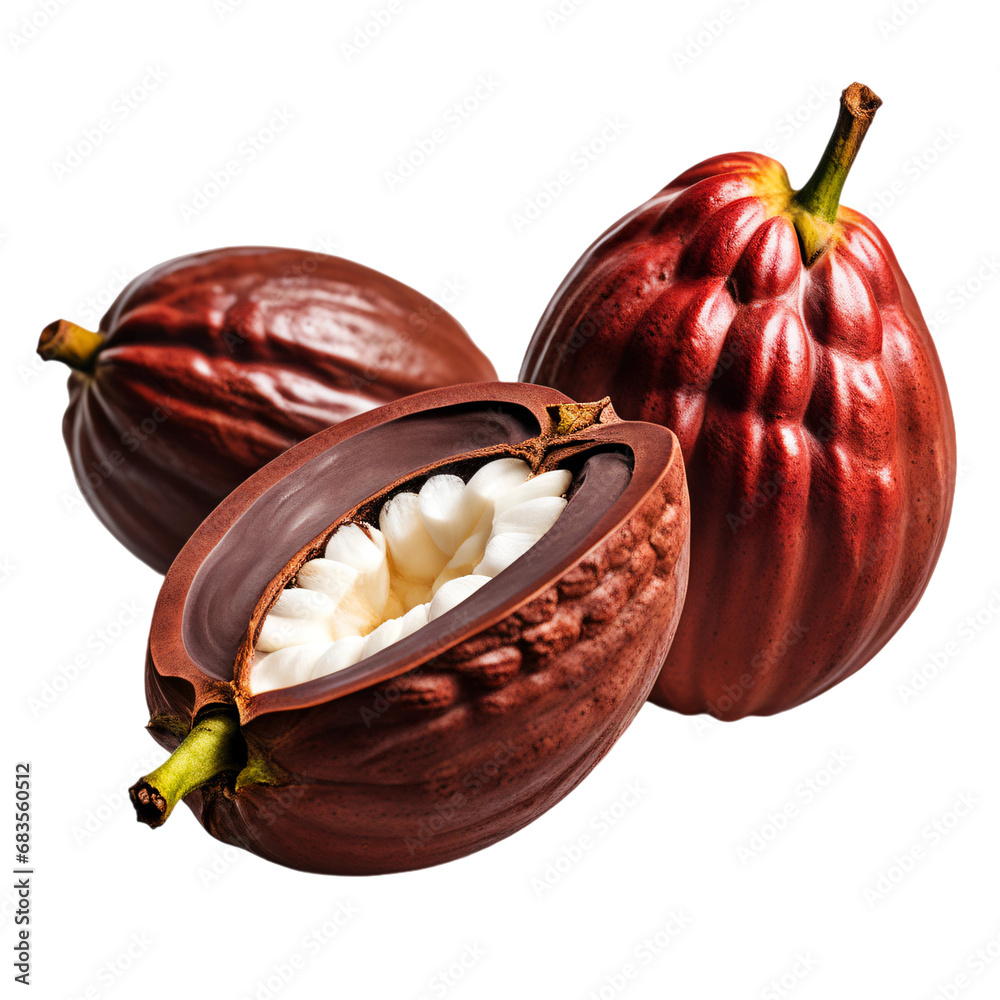 Fruto do Cacau isolado partido no meio. Cacau Fruto. Fruto do cacaueiro ...