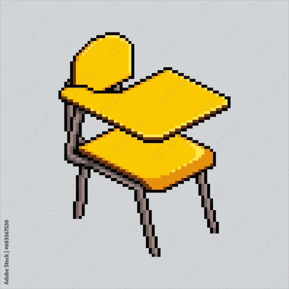 Pixel art illustration school desk. Pixelated Chair. School desk table ...