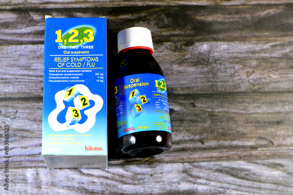 Cairo, Egypt, November 20 2023: One Two Three 123 cold flu oral ...