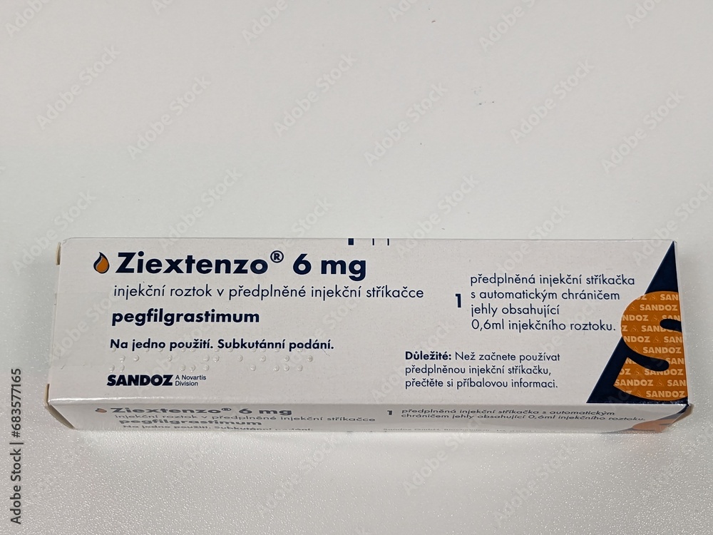 Prague, Czech Republic - July 10 2024: ZIEXTENZO box of medication with ...