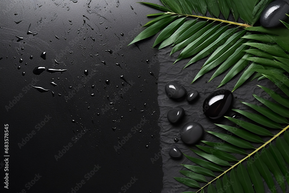 Luxurious Dark Spa Background with Moisturizing Concept, Palm Leaves ...