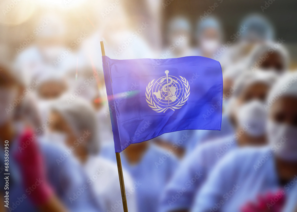 Flag of the World Health Organization and WHO. Founded in 1948 and ...