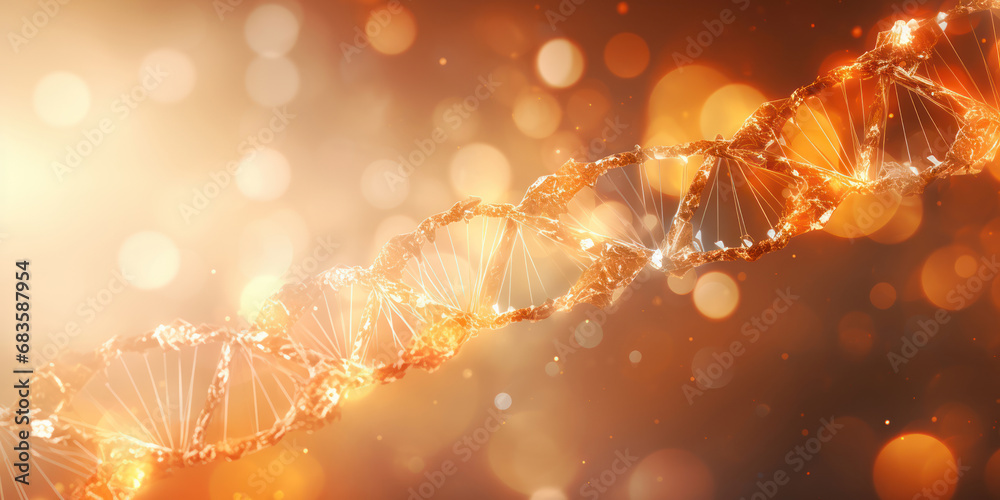 DNA strands illustrated over a backdrop of warm orange, symbolizing ...
