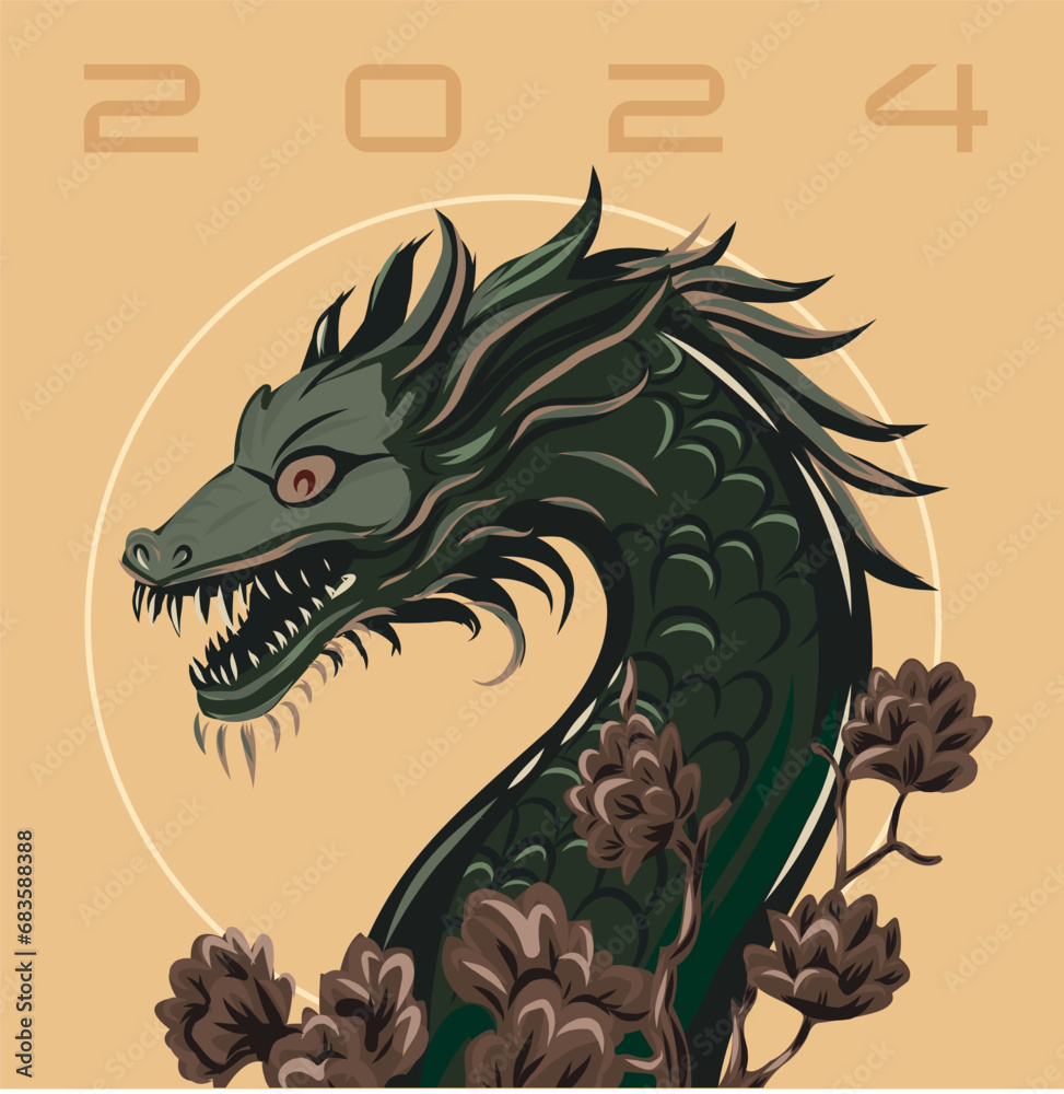 Dragon 2024 banner. Vector poster calendar oriental Chinese New Year ...