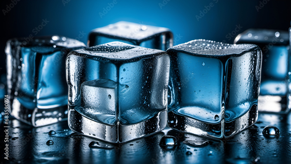 ice cubes on a glass, Deep blue ice cubes with light background, Cubes ...