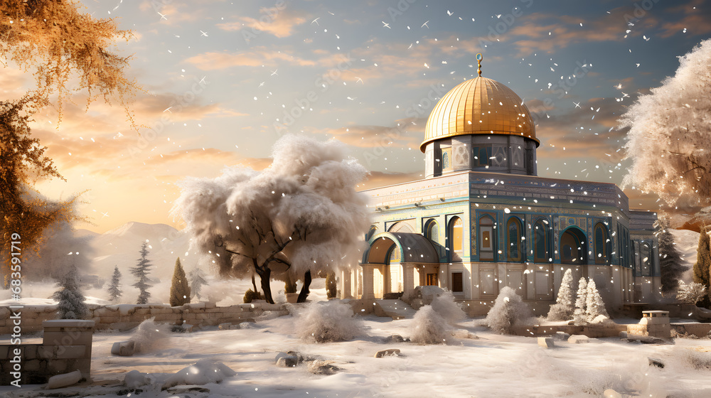 Beautiful picture of Al-Aqsa mosque in winter with the snow Stock Photo ...