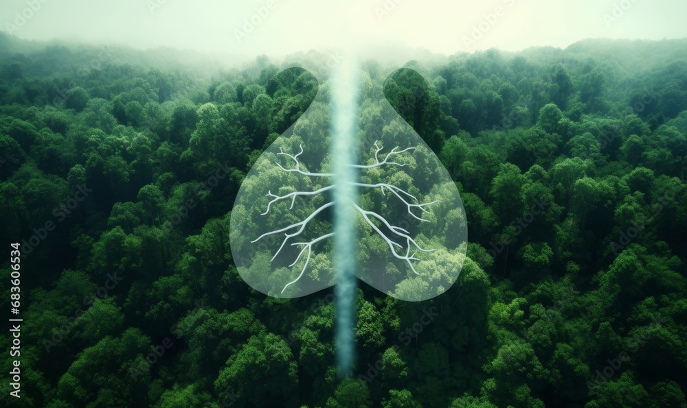 Shape of lungs in middle of forest with a view from above. Concept of ...