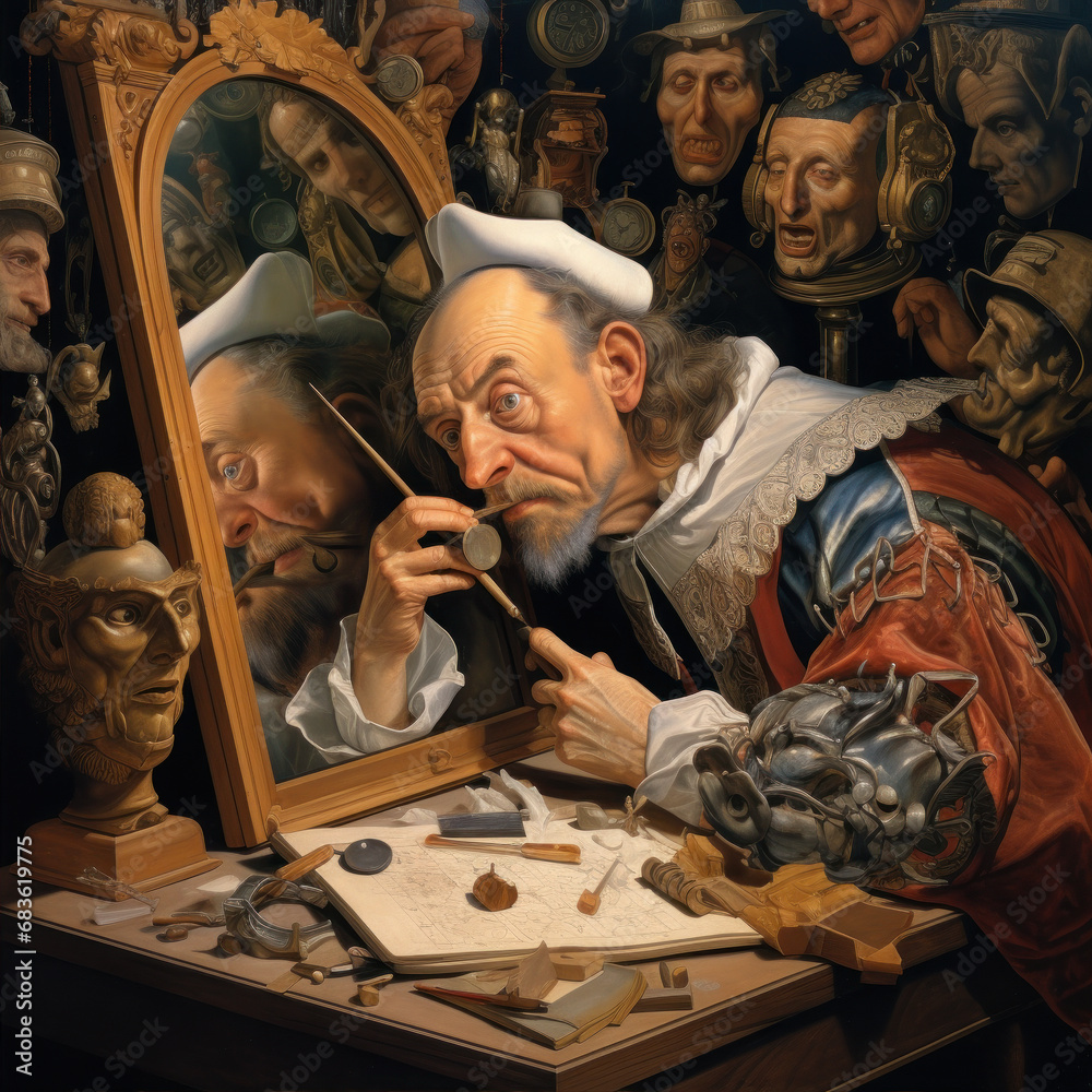 A self-portrait where the artist paints their own reflection, showing ...