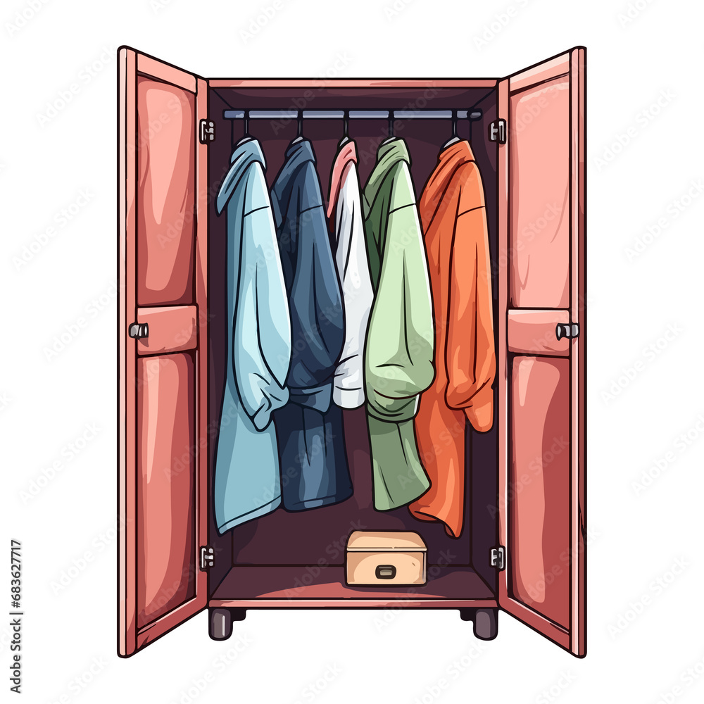 Wardrobe in cartoon style on transparent background, Wardrobe sticker ...